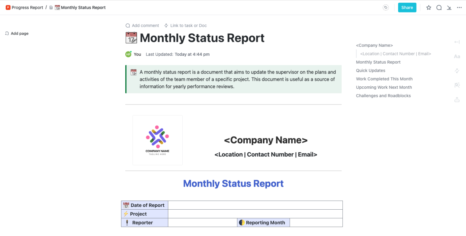 10 Free Progress Report Templates in Excel, Word, & ClickUp