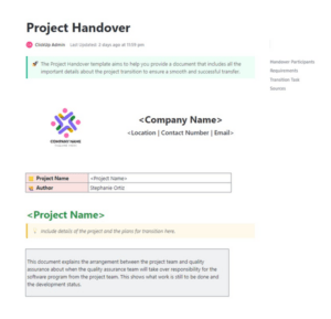 Free Project Handover Templates