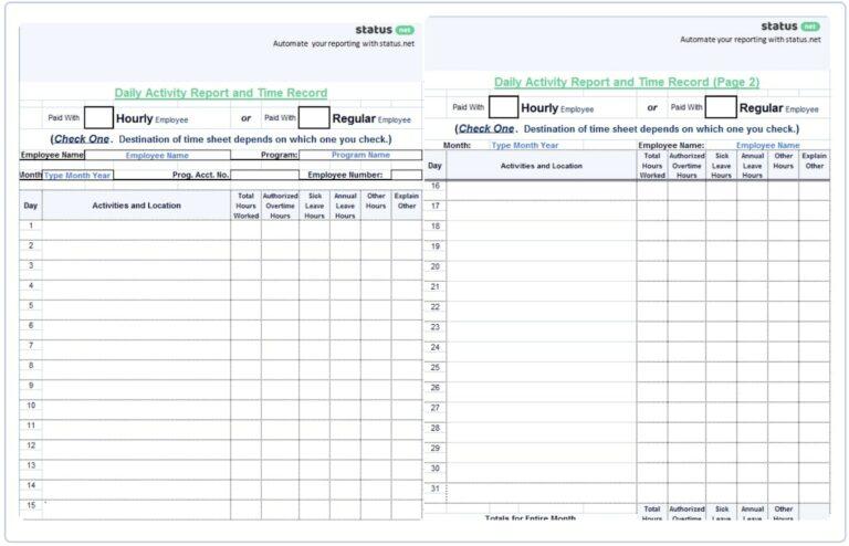 11 Free Daily Report Templates with Excel & Word Activity Formats