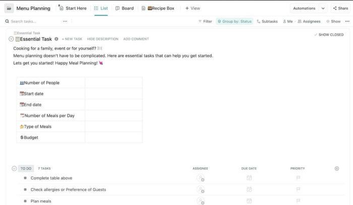 10 Free Dinner Menu Planning Templates | ClickUp