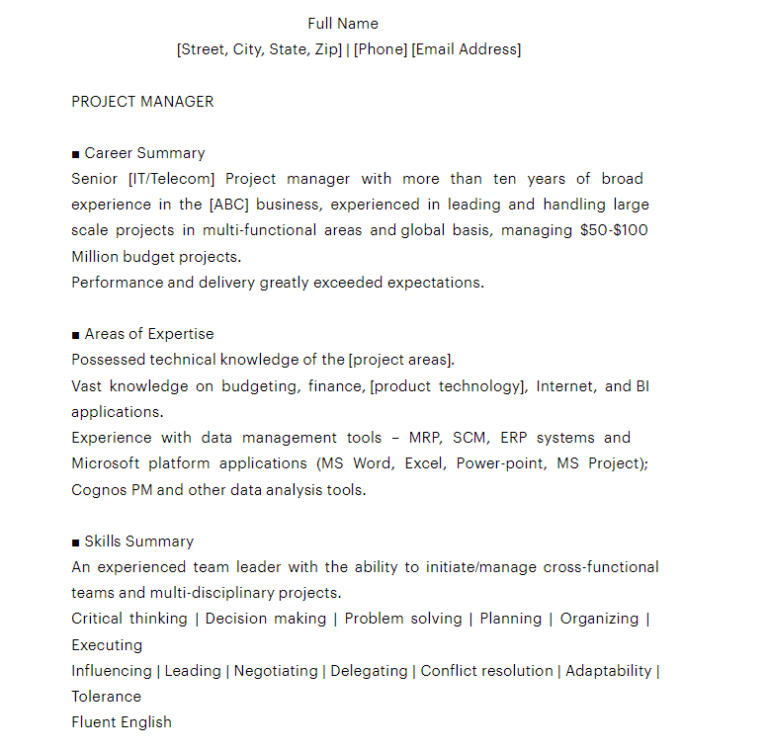 Project Manager Resume Templates & Examples for 2025