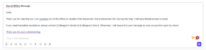 100 exemples de messages d'absence du bureau professionnels
