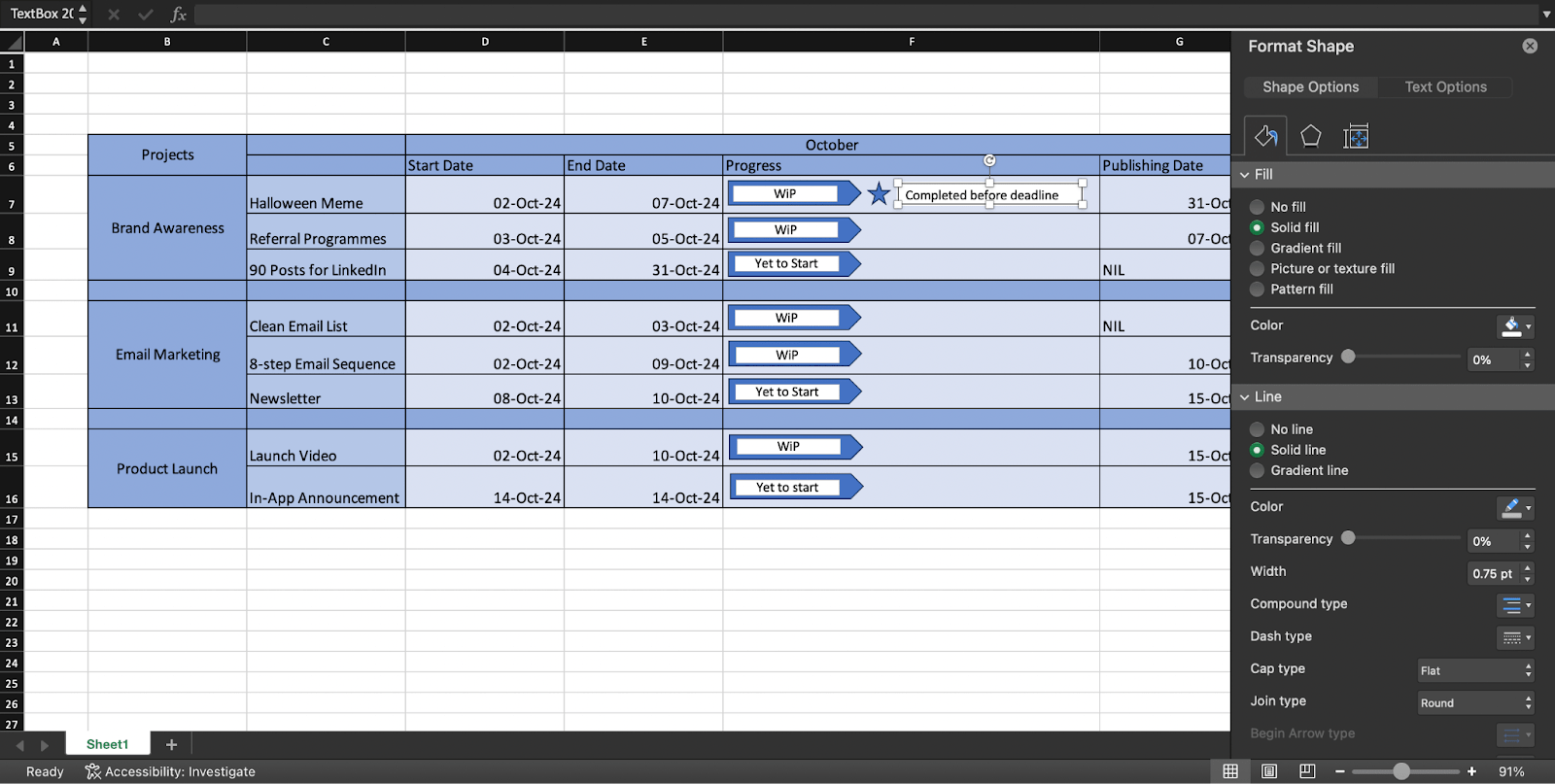 How to Create a Project Roadmap in Excel