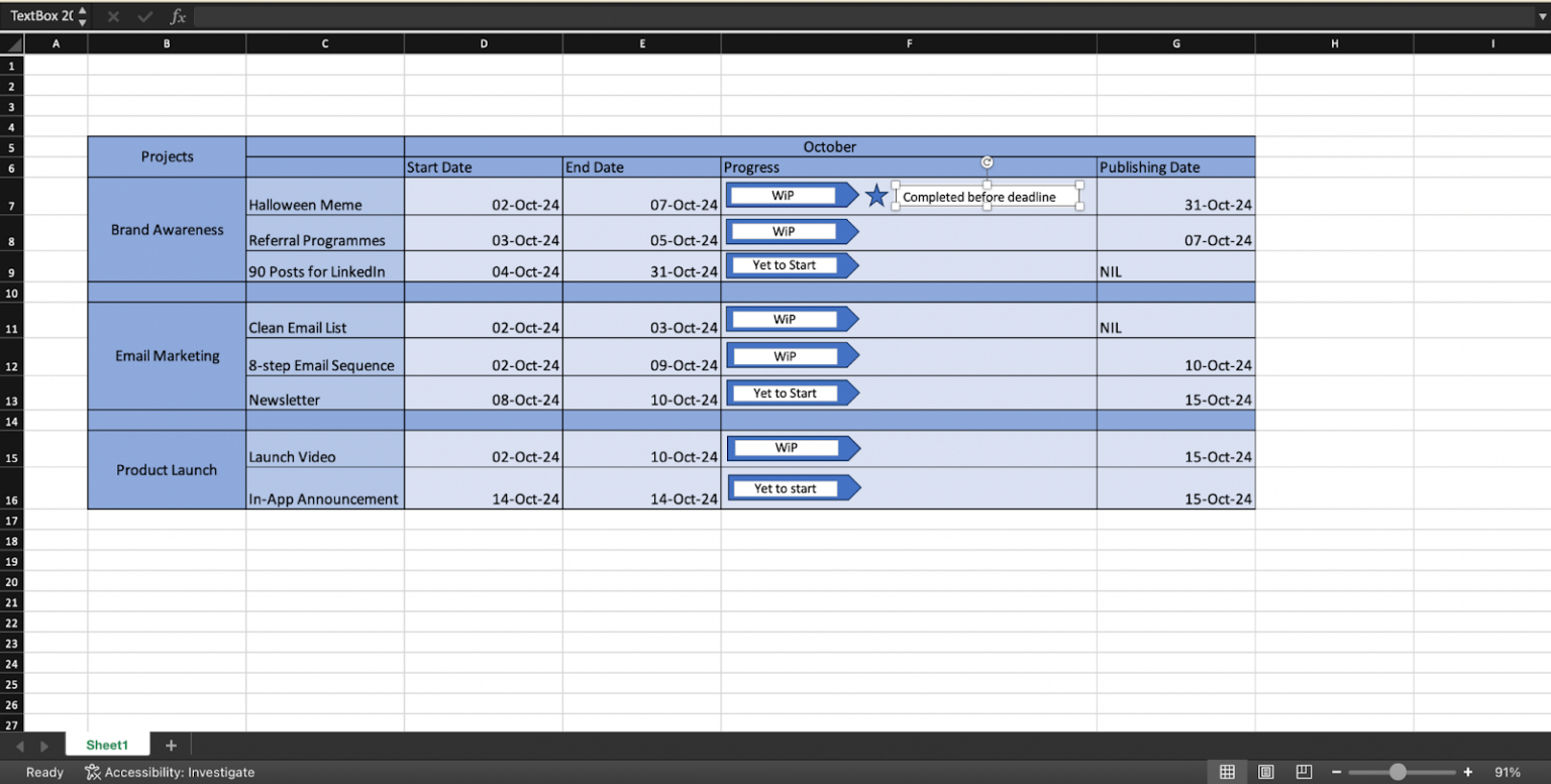 How to Create a Project Roadmap in Excel