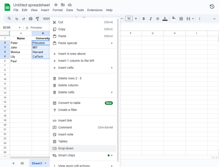 How to Add a Drop Down List in Google Sheets | ClickUp