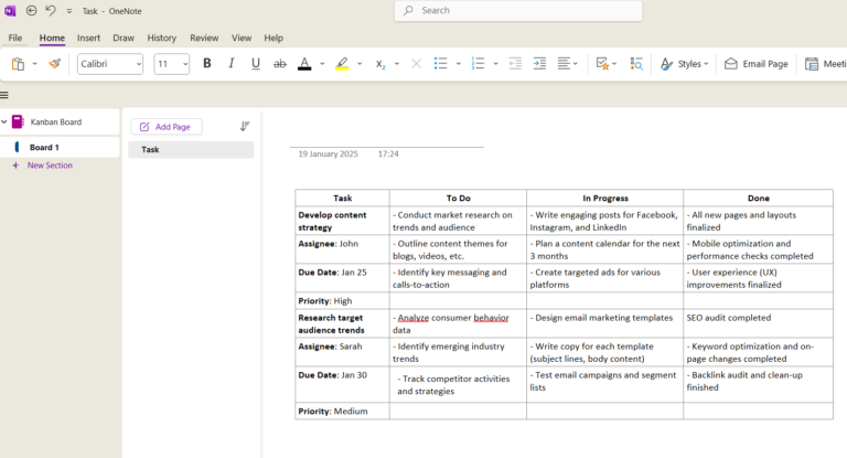 How to Make a Kanban Board in OneNote for Task Management