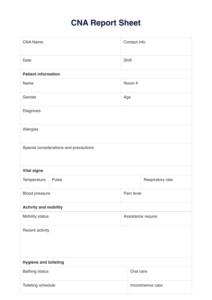 Free CNA Report Sheet Templates For Patient Care Documentation