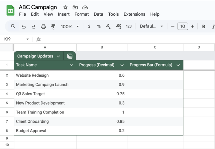 How to Make a Progress Bar in Google Sheets | ClickUp