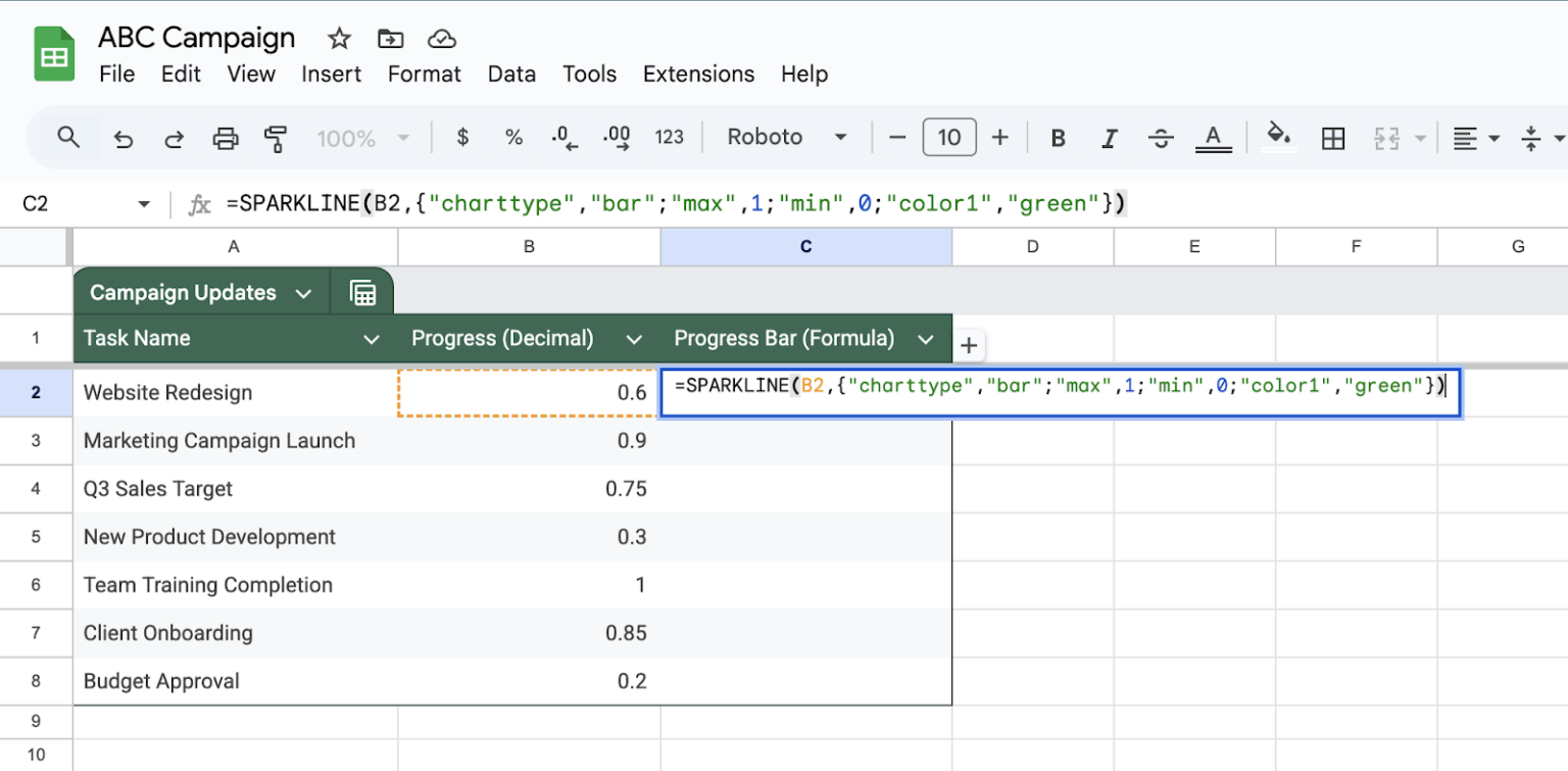 Cómo crear una barra de progreso en Hojas de cálculo de Google
