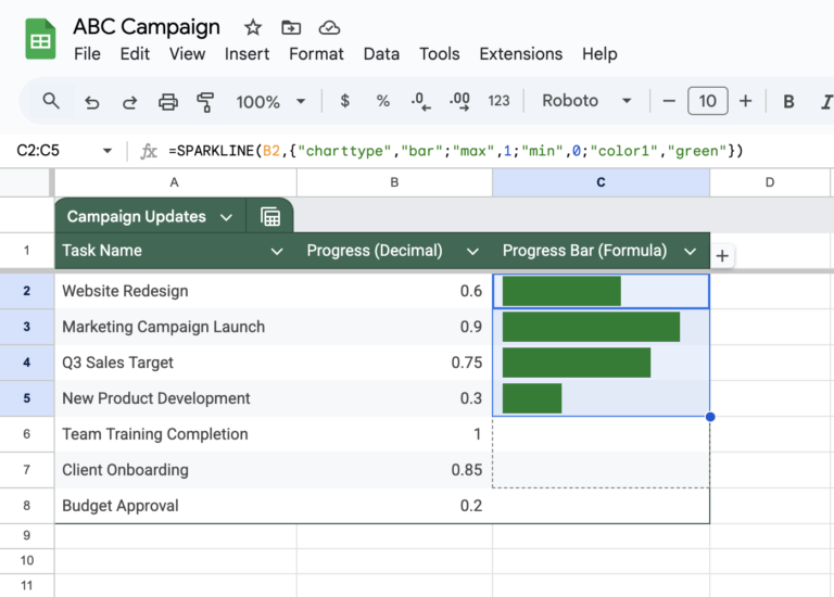 How to Make a Progress Bar in Google Sheets | ClickUp