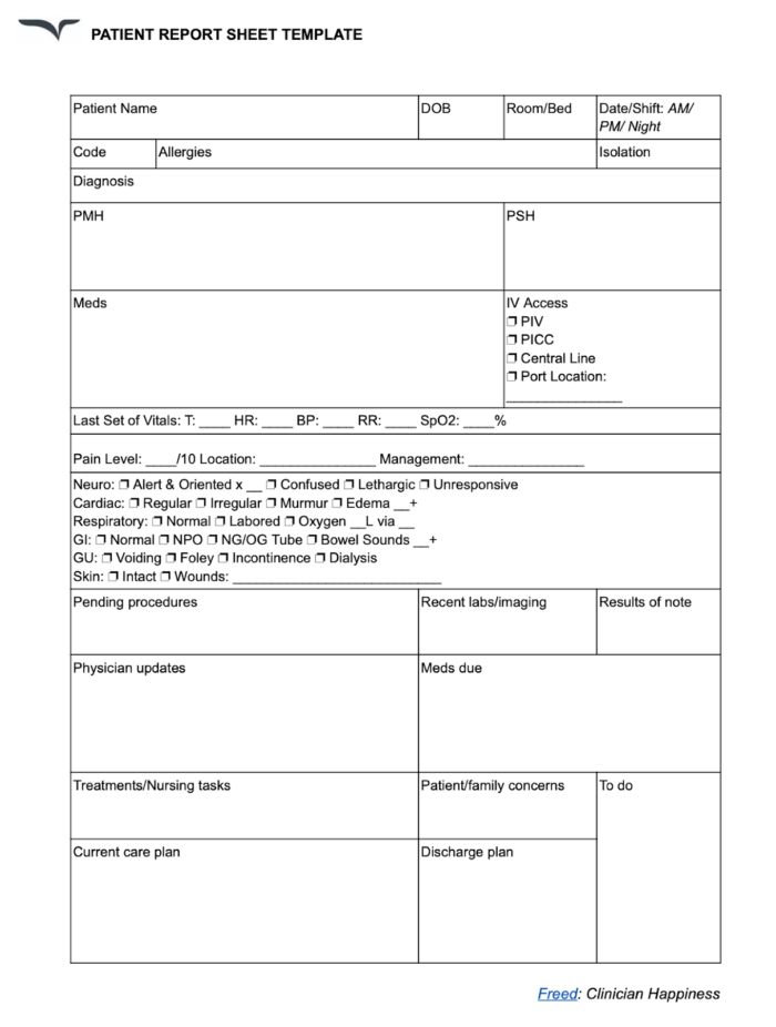 Free Nursing Report Sheet Templates for Better Patient Handoffs