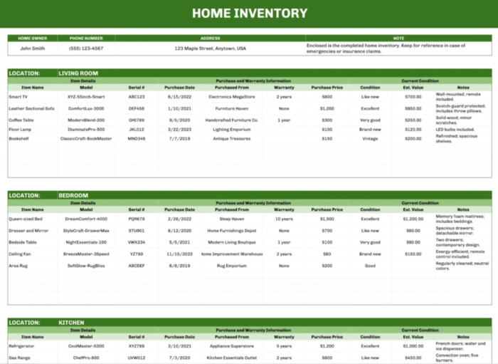 Free Home Inventory Templates to Organize Your Belongings