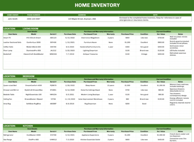 Free Home Inventory Templates to Organize Your Belongings