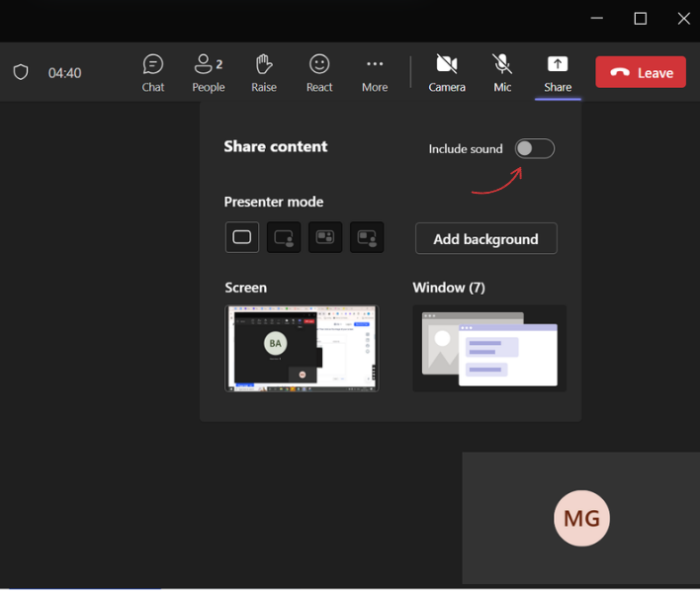 Wie kann man Audio in Microsoft Teams freigeben?