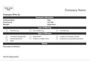 Free Employee Write Up Templates for HR and Managers