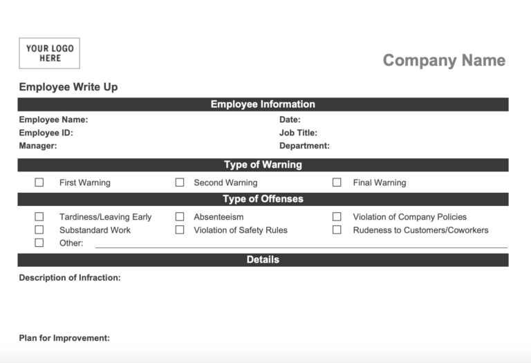 Free Employee Write Up Templates for HR and Managers