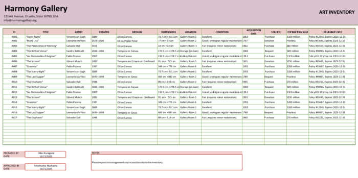 Free Art Inventory Templates to Catalog and Manage Your Catalog