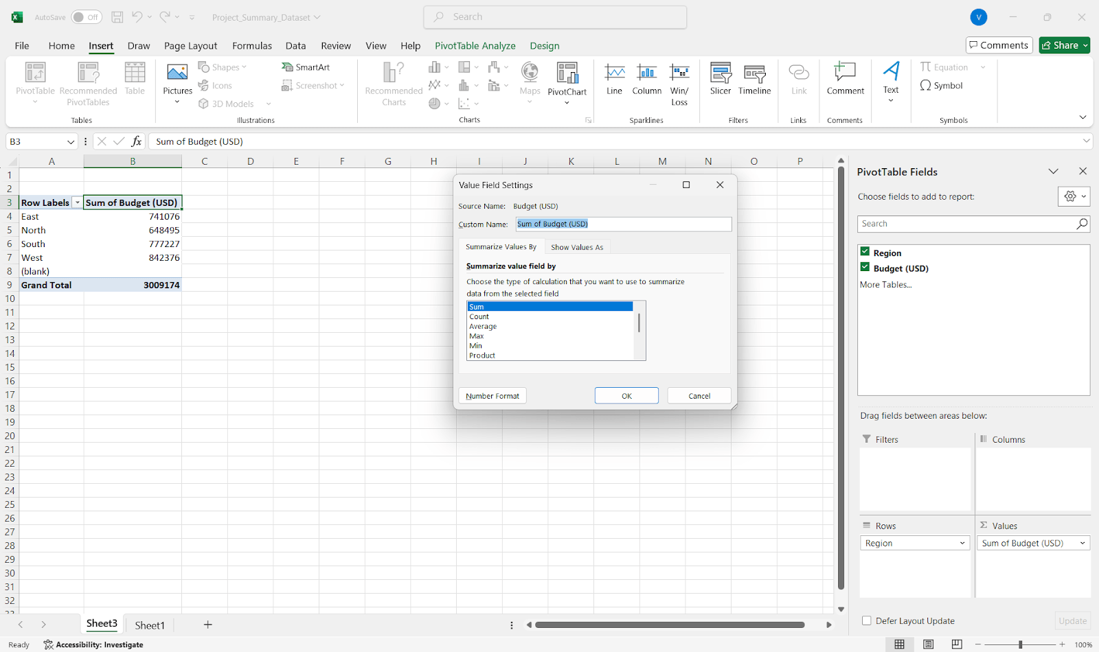 Cómo crear un informe de resumen en Excel para los datos del proyecto