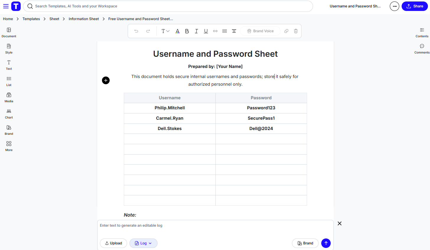 Free Username and Password Templates to Stay Organized