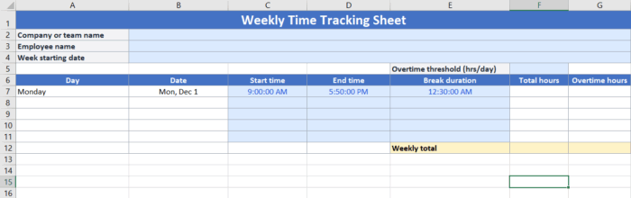 How to Create a Timesheet in Excel to Track Time (+Templates)