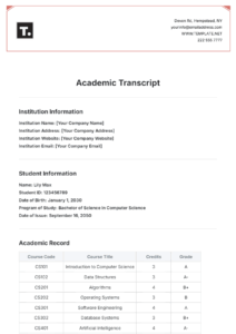 Free High School Transcript Templates to Record Performance