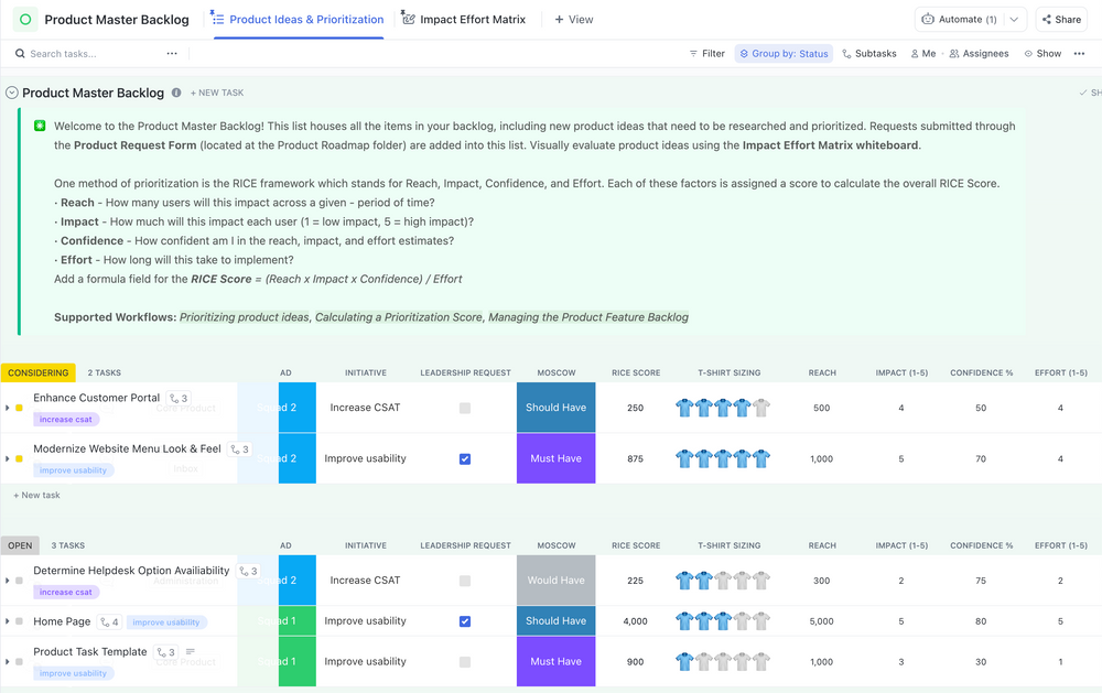Product Roadmap | Template by ClickUp™