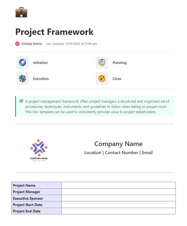 Project Framework | Template by ClickUp™