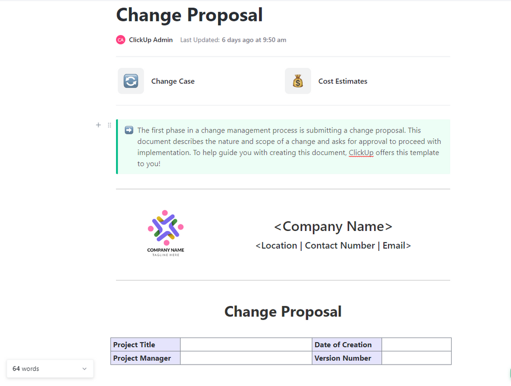 Change Proposal | Template by ClickUp™