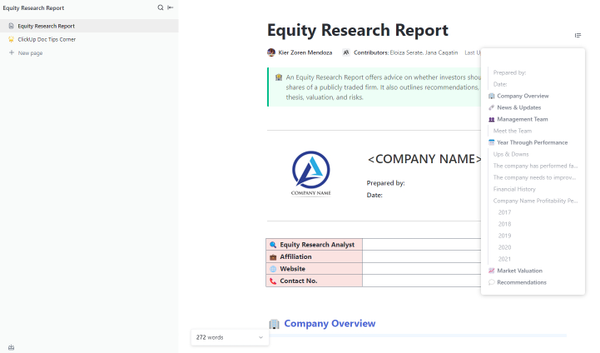 Equity Research Report | Template by ClickUp™