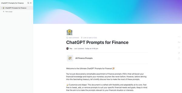 ChatGPT Prompts For Personal Finance | Template by ClickUp™