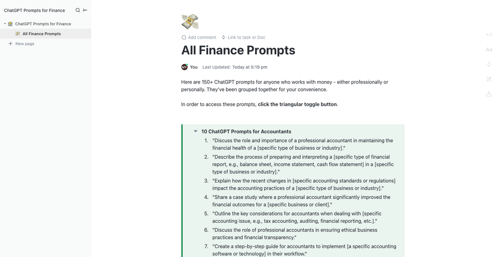 ChatGPT Prompts For Trading | Template by ClickUp™