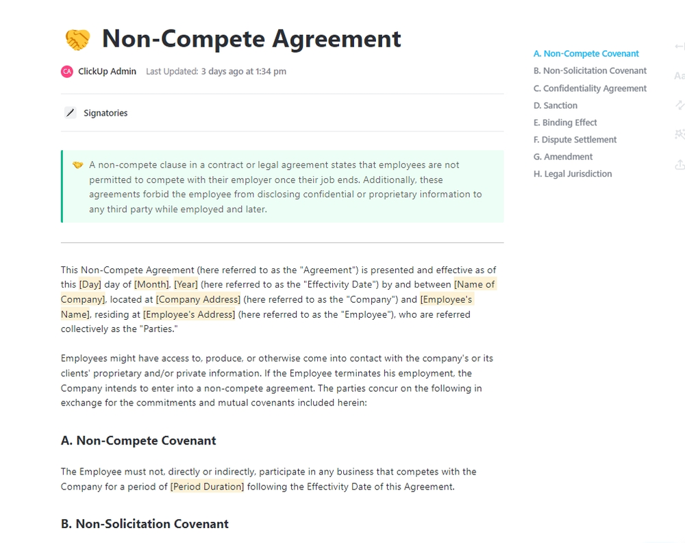 Non-Compete Agreement | Template by ClickUp™