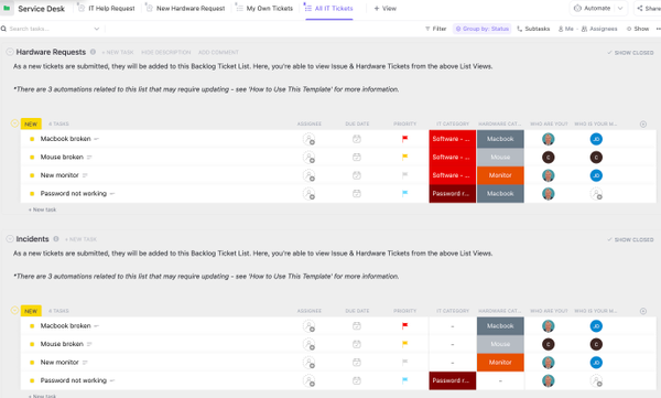 IT Service Management (ITSM) | Template by ClickUp™