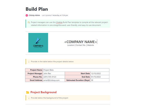 Build Plan | Template by ClickUp™