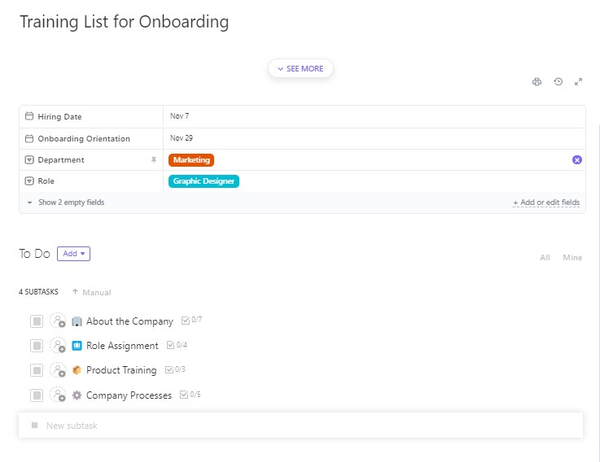 Training List for Onboarding | Template by ClickUp™