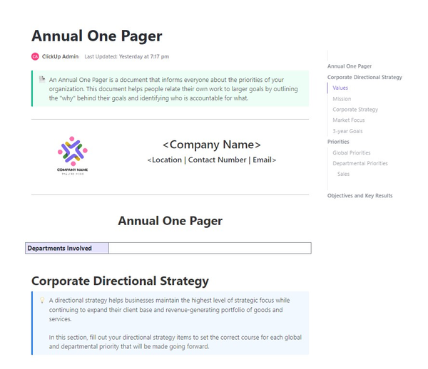 Annual One Pager | Template by ClickUp™