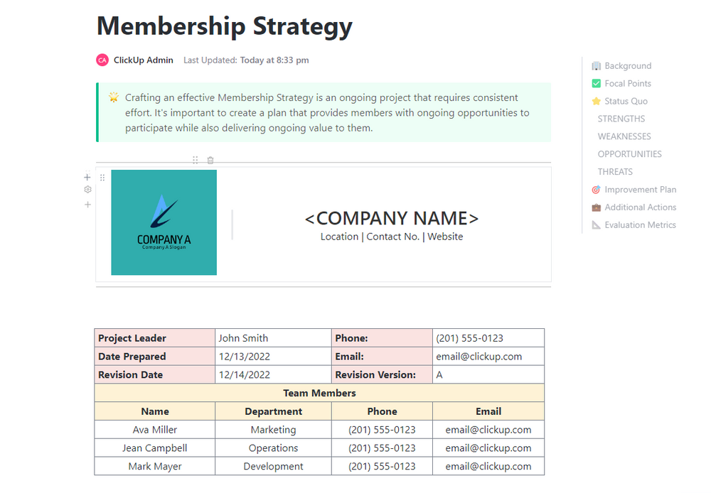 Membership Strategy | Template by ClickUp™