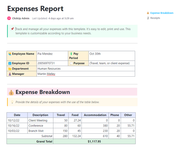 Expenses Report | Template by ClickUp™