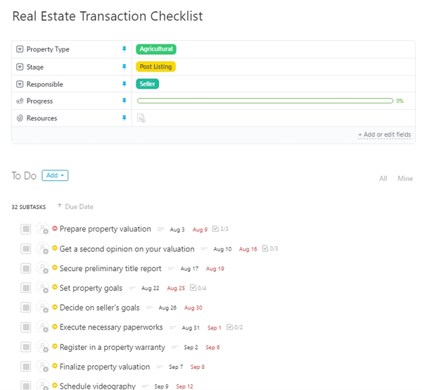 Real Estate Transaction Checklist | Template by ClickUp™