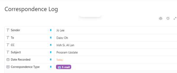 Correspondence Log | Template by ClickUp™