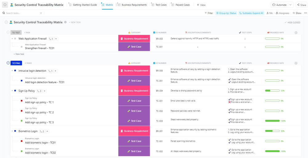 Security Control Traceability Matrix Template By ClickUp 
