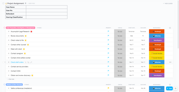 Legal Project Assignment | Template by ClickUp™