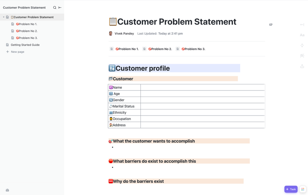 Customer Problem Statement | Template by ClickUp™