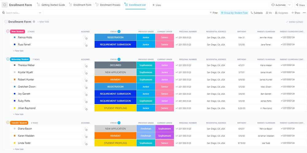 Enrollment Form | Template by ClickUp™