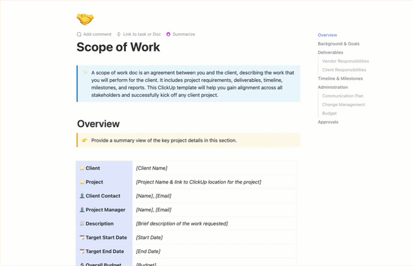 Maintenance Service Scope of Work Template | Template by ClickUp™