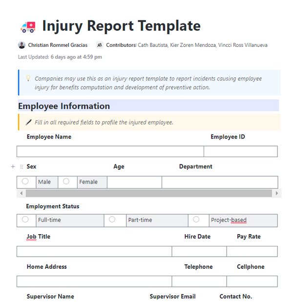 Injury Report | Template by ClickUp™