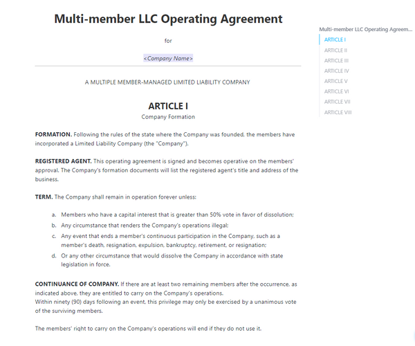 Multi-member LLC Operating Agreement | Template by ClickUp™