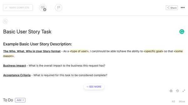Basic User Story Task | Template by ClickUp™