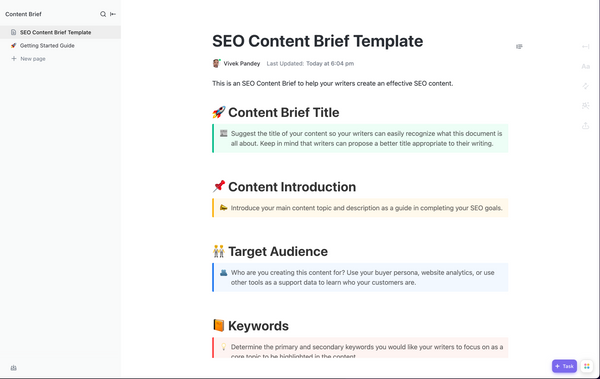 SEO Content Brief Template by ClickUp™