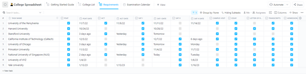 College Spreadsheet | Template by ClickUp™